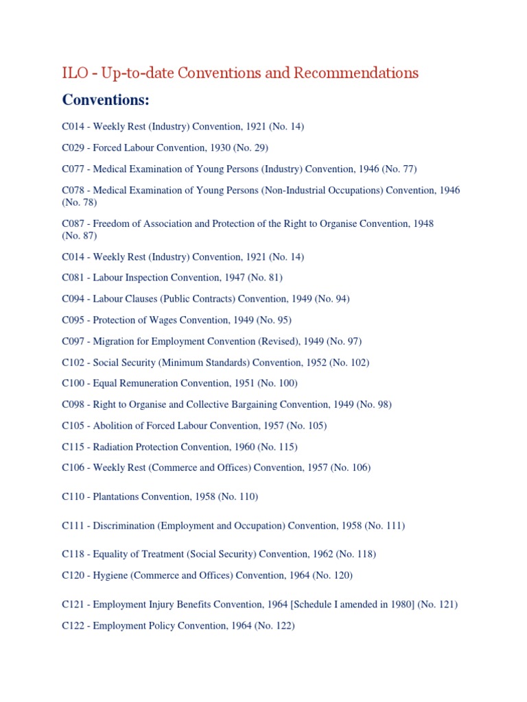 ILO Conventions & Recommendations PDF | PDF | International Labour ...
