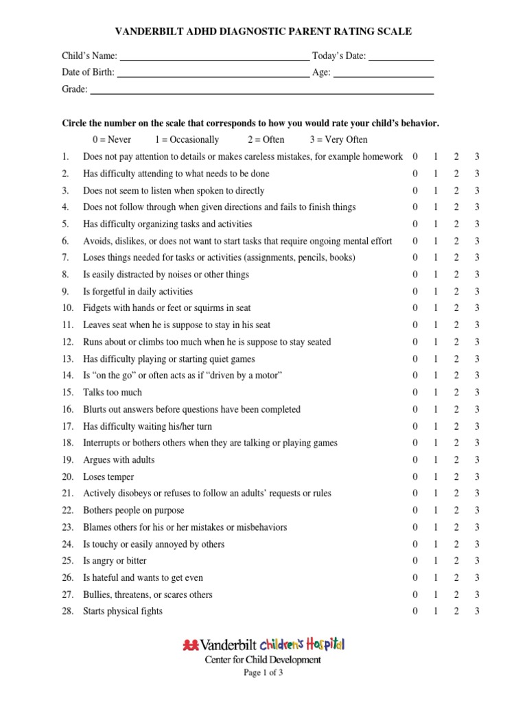 Diagnostic Parent Rating Scale 1 | PDF | Attention Deficit ...