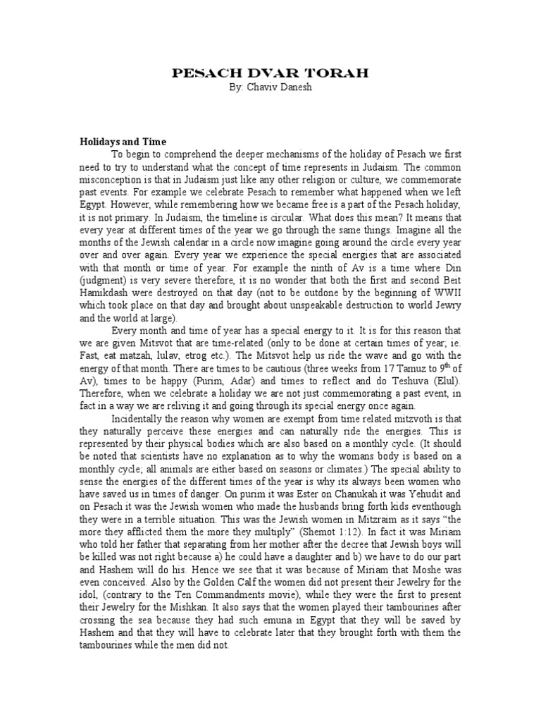 Passover Dvar Torah PDF | PDF | Passover | Jewish Law And Rituals