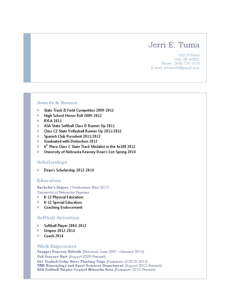 Jerri Tuma's Academic and Athletic Resume | PDF
