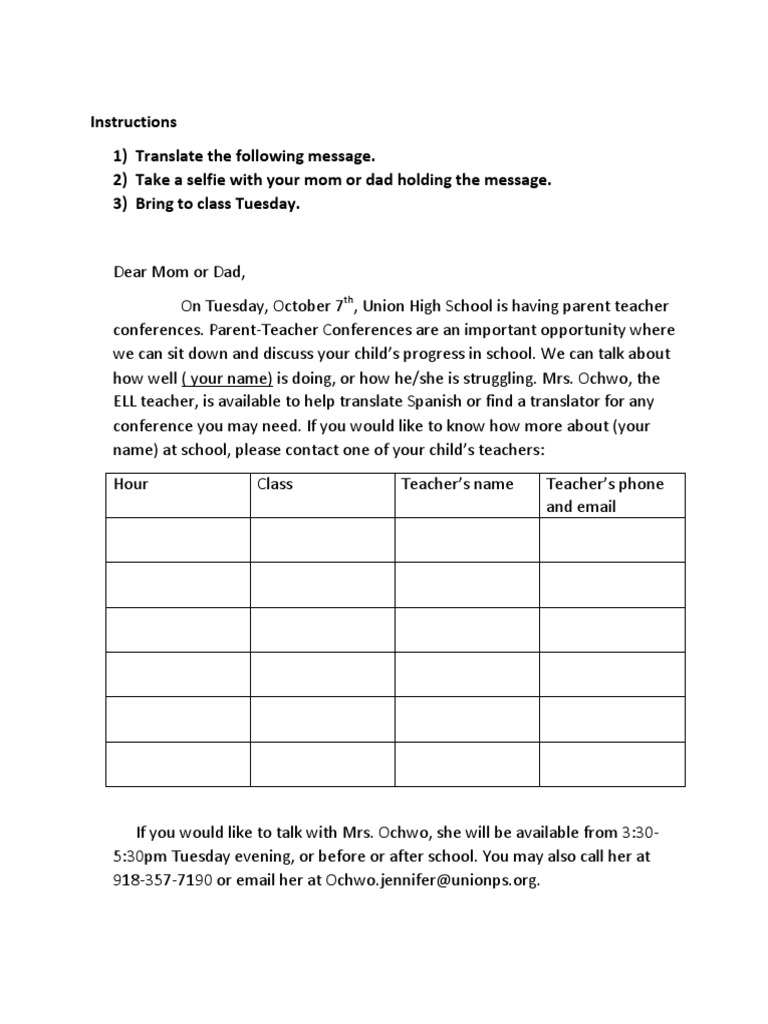 Parent-Teacher Conference Instructions | PDF