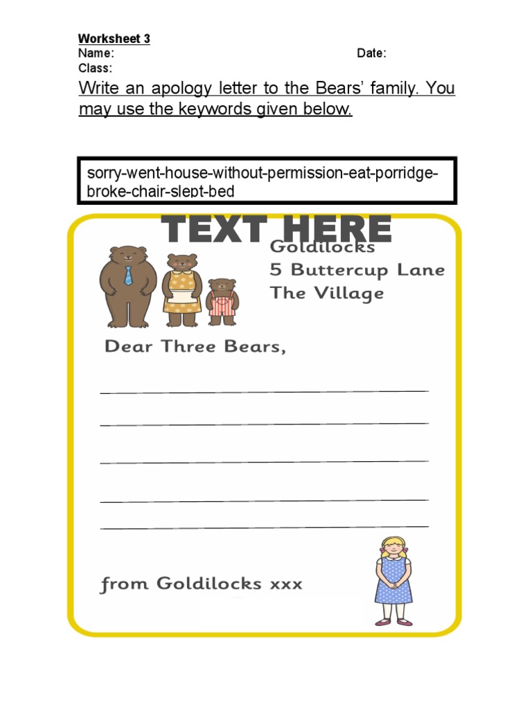 Apology Letter to the Bear Family | PDF | Language Arts & Discipline