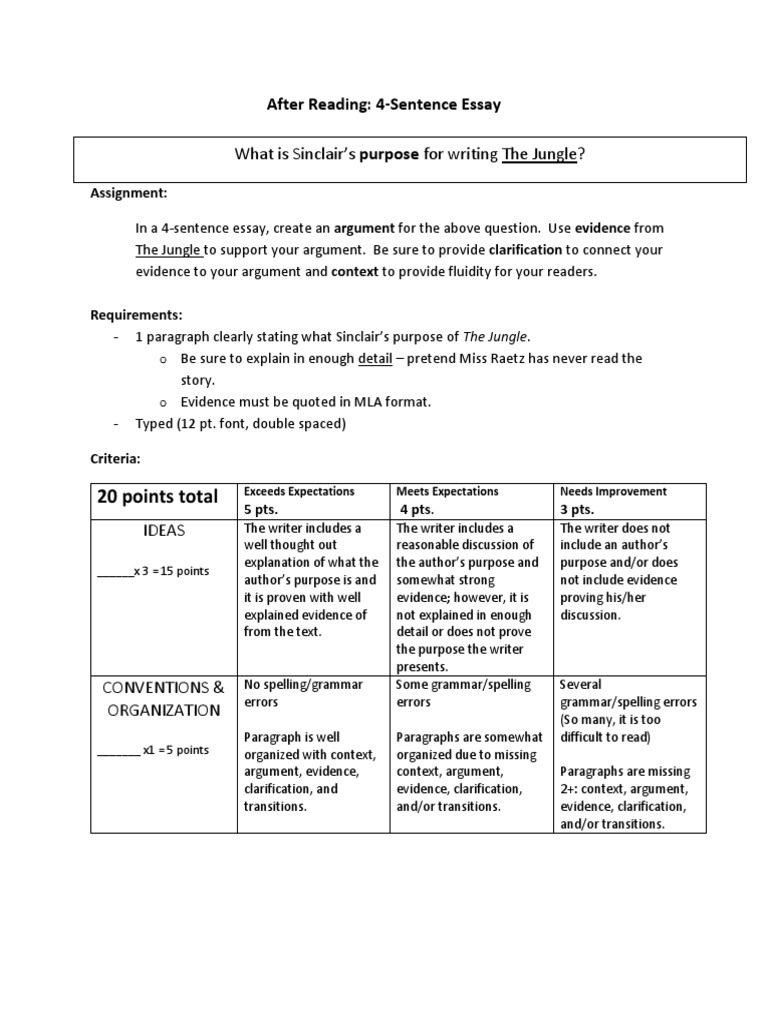 Jungle 4-Sentence Essay | PDF