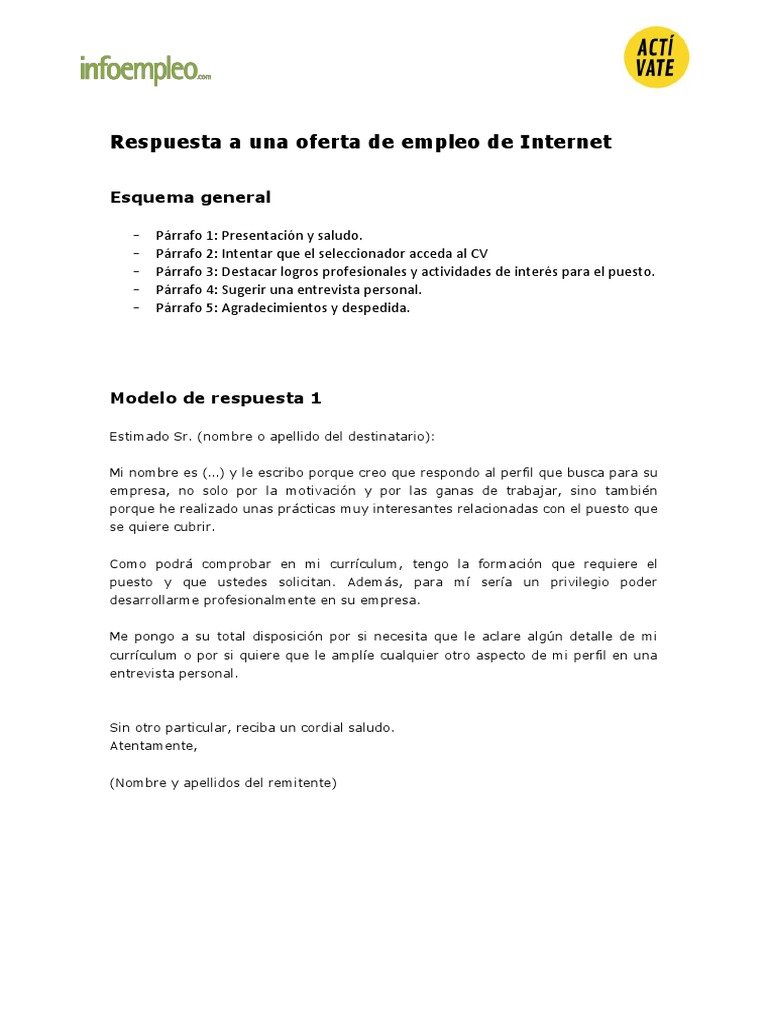 Modelos Carta Oferta de Empleo PDF | PDF | Plan de estudios | Enseñando ...