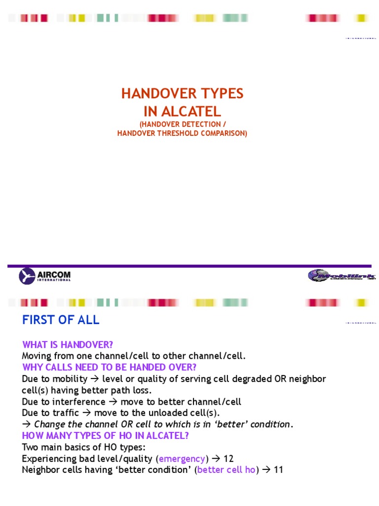 Handover Types in Alcatel: (Handover Detection / Handover Threshold ...