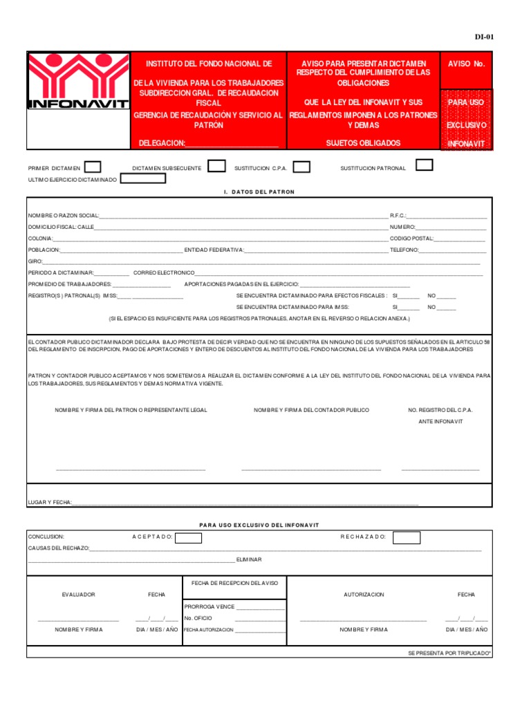 Aviso de Dictamen Infonavit DI-01 | PDF | Contador | Gobierno