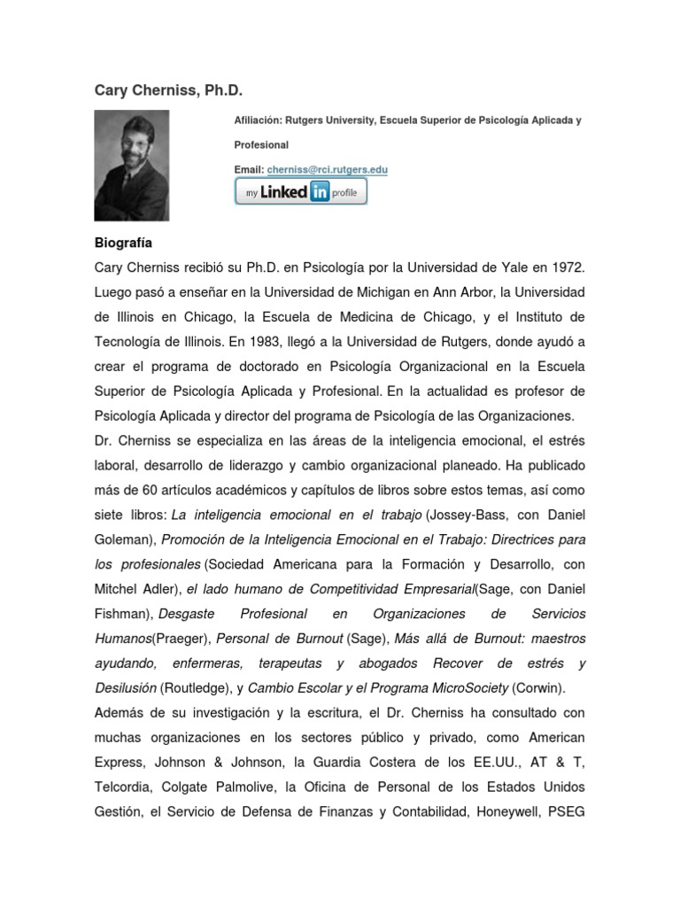 Cary Cherniss Las Emociones | PDF | Inteligencia emocional | Burnout ...