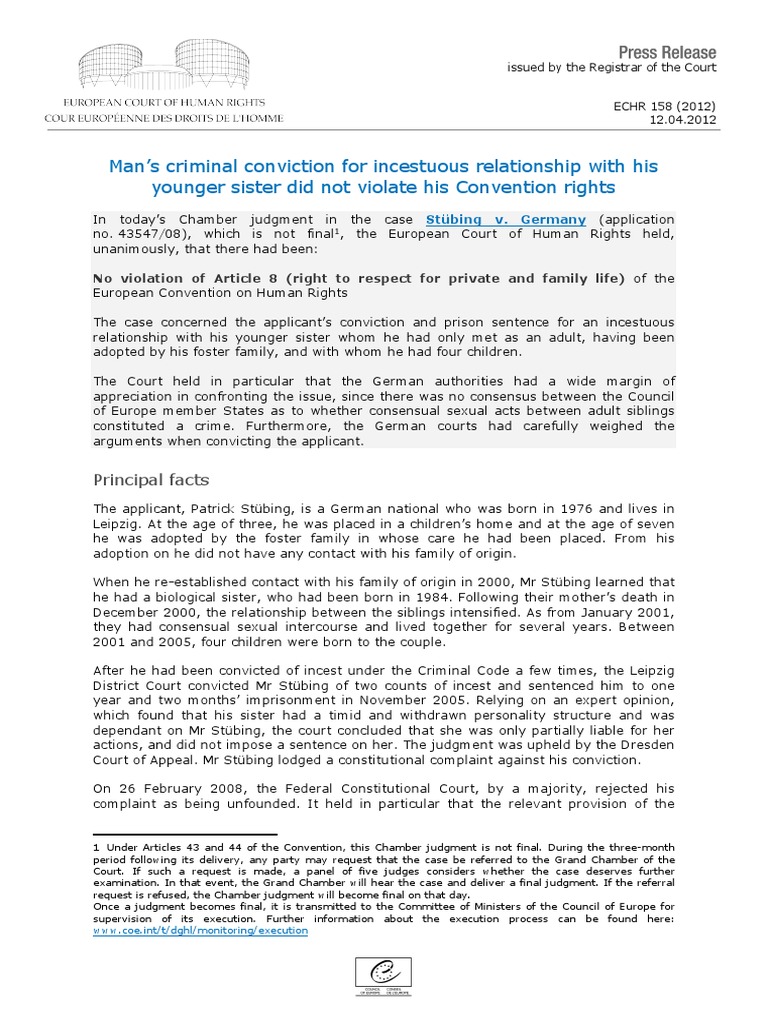 ECHR Ruling on Incest Conviction Case | PDF | Social Science