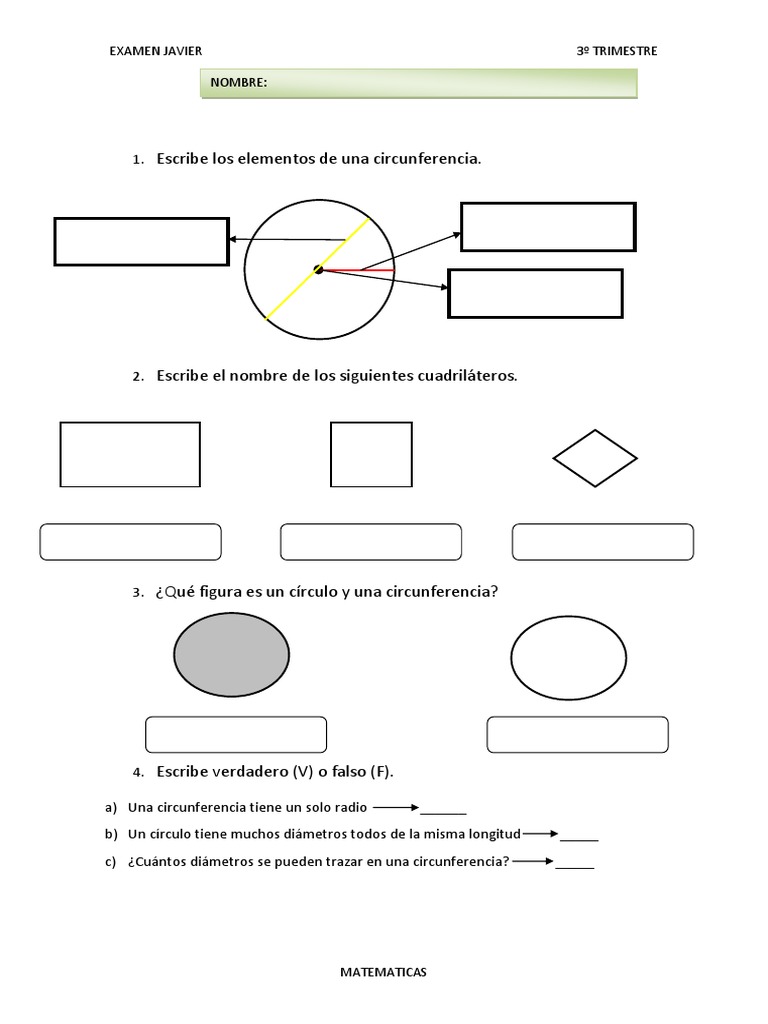 Examen Mate Circunferencia y Circulo | PDF