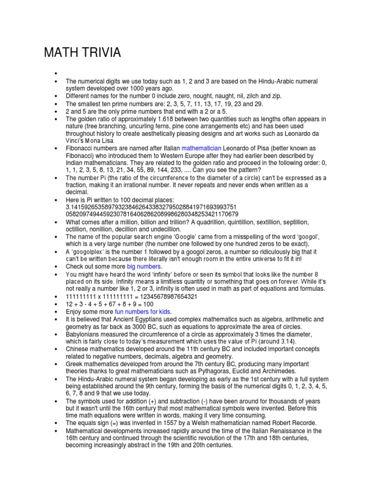 Math Trivia: Mathematician | PDF | Triangle | Numbers