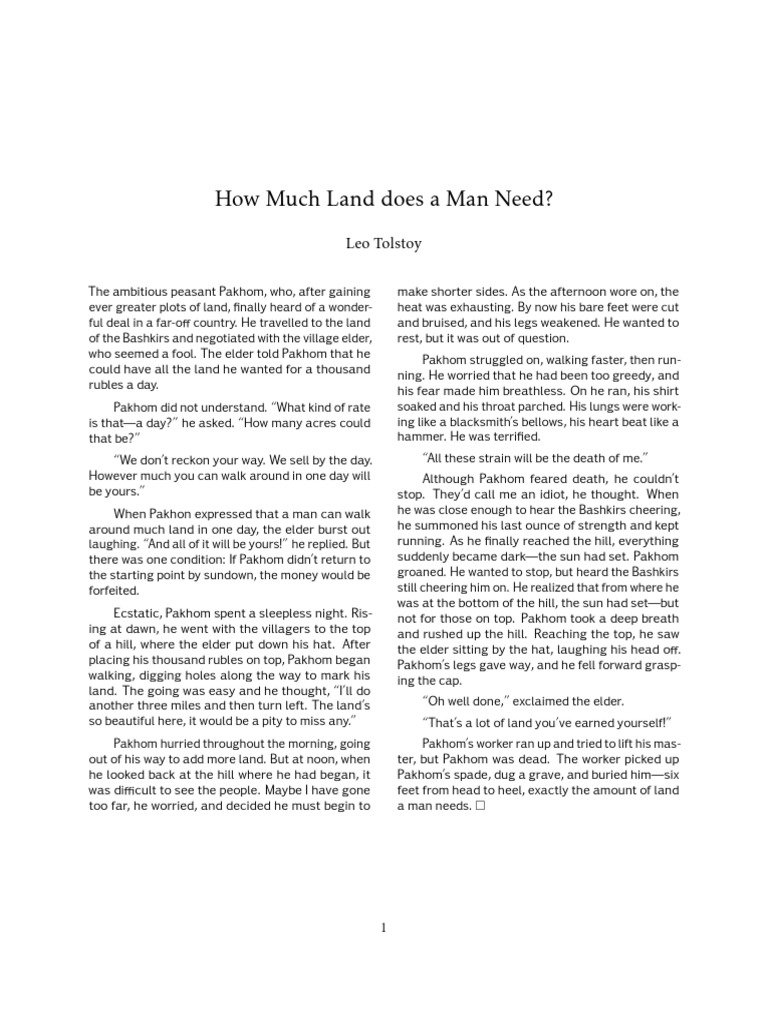 Tolstoy - How Much Land Does A Man Need? | PDF
