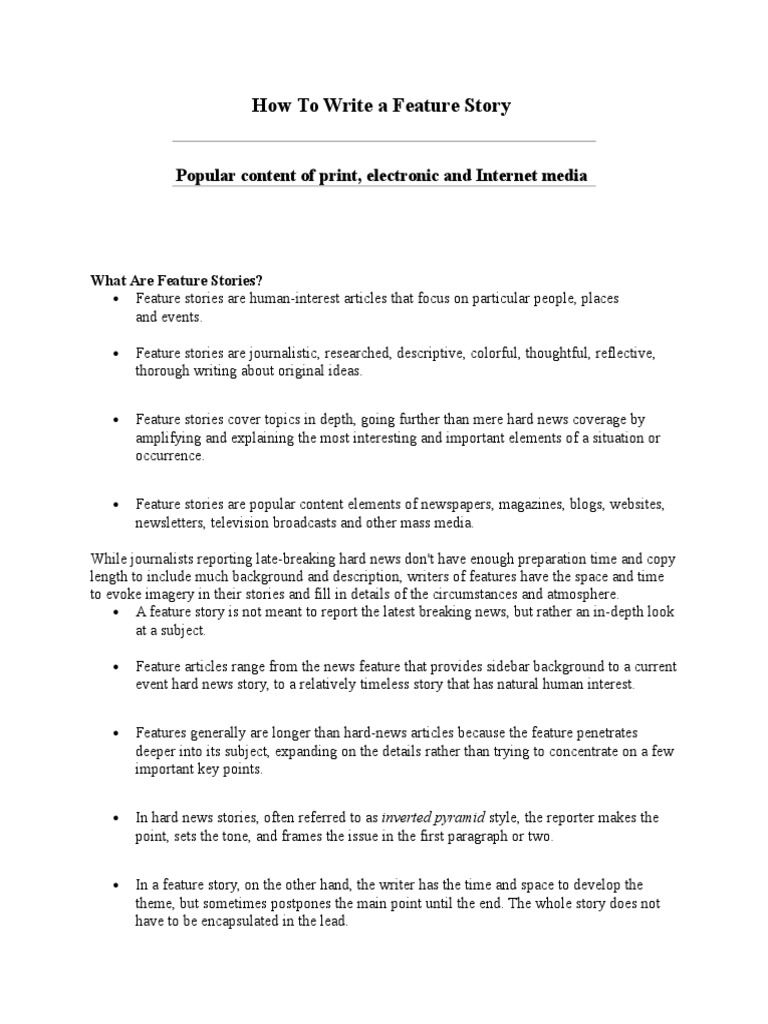 How To Write A Feature Story | Download Free PDF | News | Mass Media