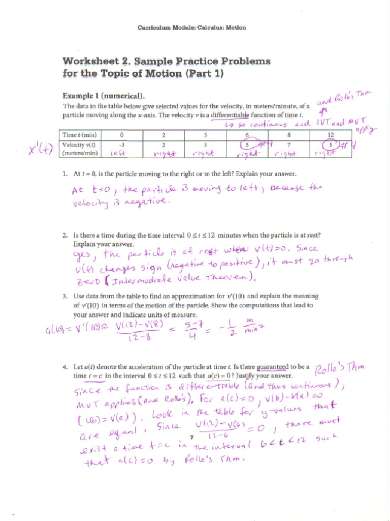 Motion in Calculus: Practice Problems | PDF | Teaching Methods & Materials