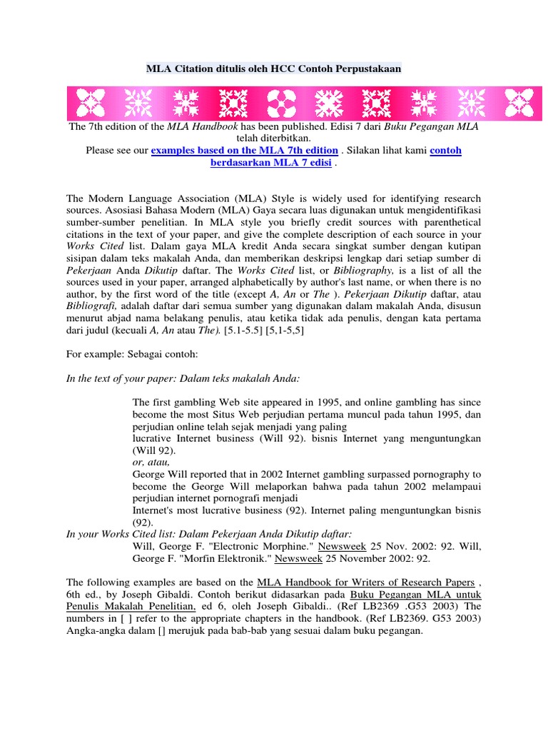 MLA Citation Ditulis Oleh HCC Contoh Perpustakaan