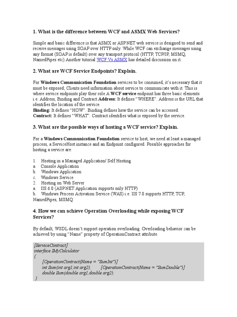 What Is The Difference Between WCF and ASMX Web Services? | PDF ...
