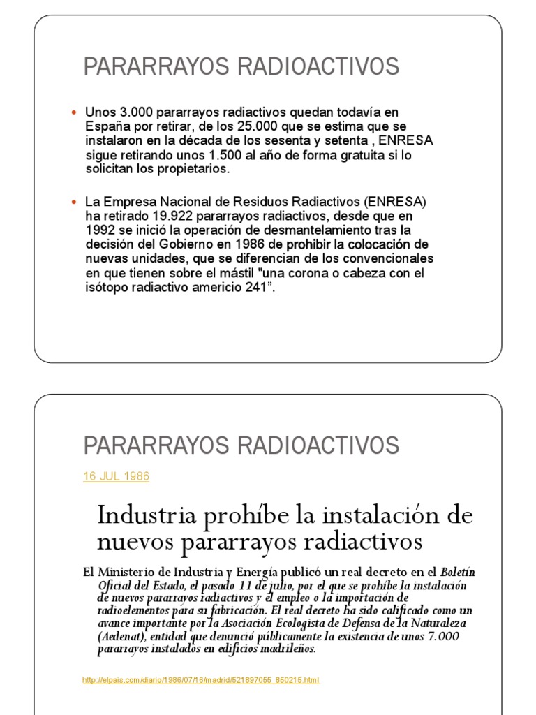 Catalogo Pararrayos Radioactivos PDF | PDF | Desintegración radioactiva | Formas de energia