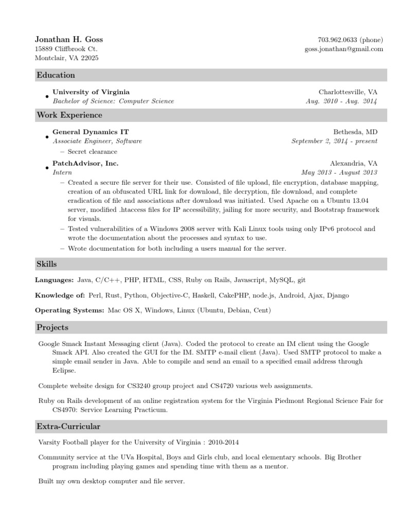 Jonathan Goss Resume | PDF