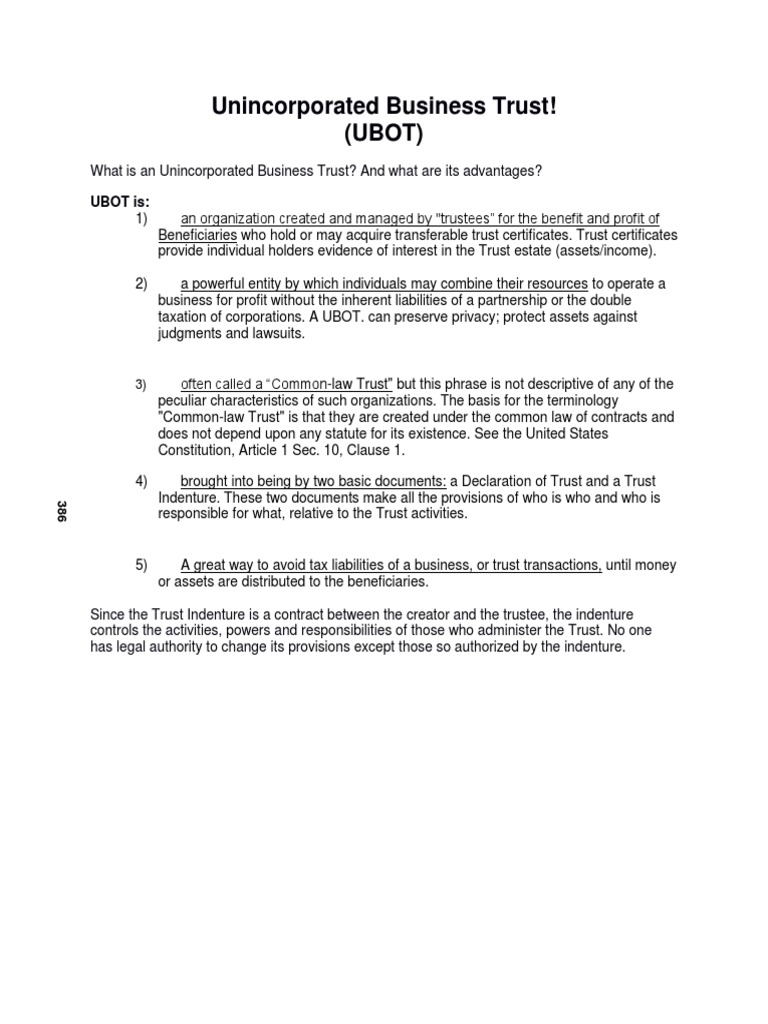 Unincorporated Business Trust | Trust Law | Trustee