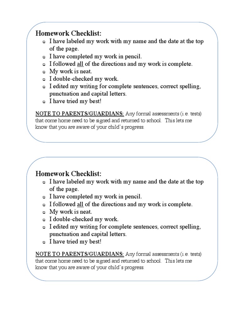 Homework Checklist For Kindergarten Students | PDF | Career & Growth ...