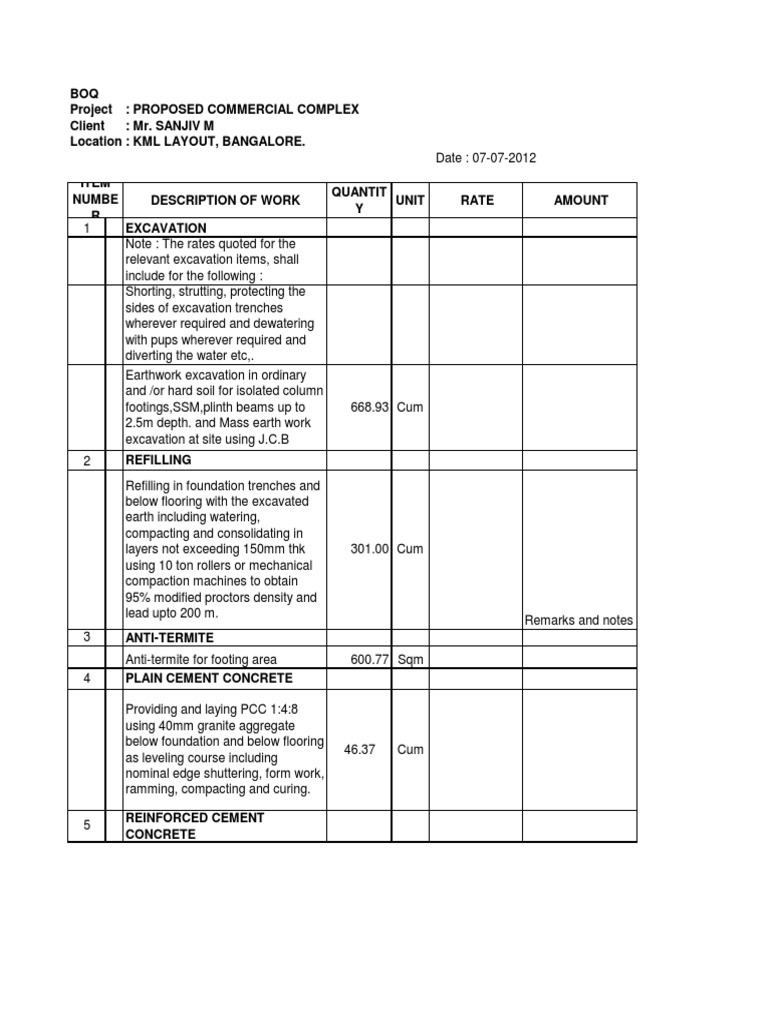 Standard Bill of Materials | PDF | Basement | Concrete