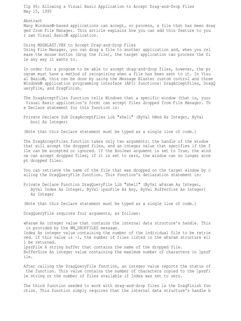 Allowing A Visual Basic Application To Accept Drag - Drop Files | PDF | Subroutine | Integer ...