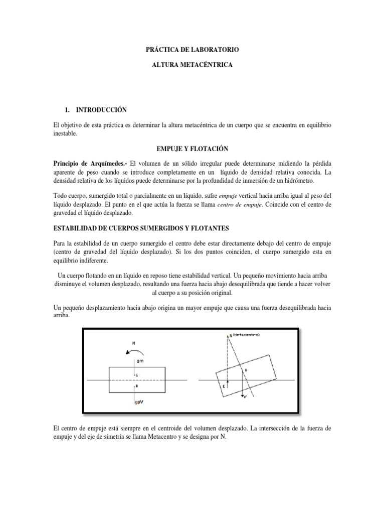 Practica Metacentro PDF | PDF | Espacio | Masa