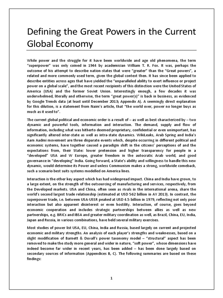 Defining The Great Powers in The Current Global Economy-Scribd | PDF ...