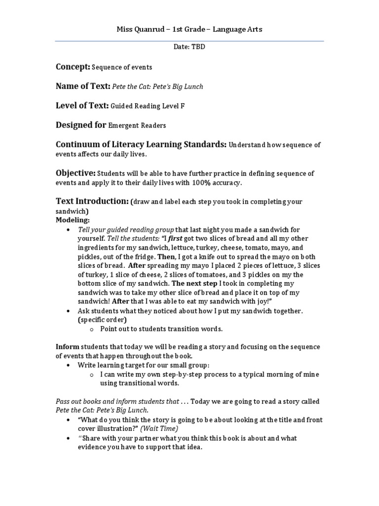 1st Grade Reading: Sequence of Events | PDF | Reading (Process ...