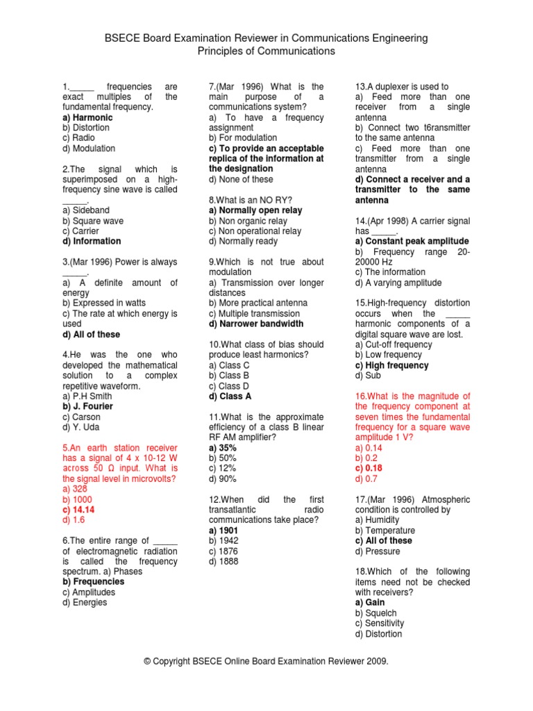 MCQ in Electronics - Principles of Communications | PDF | Amplifier | Frequency Modulation