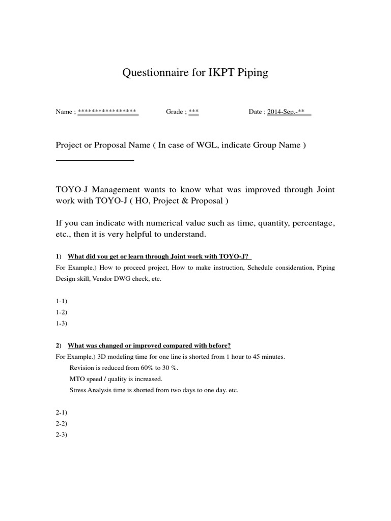 IKPT Piping Improvement Questionnaire | PDF