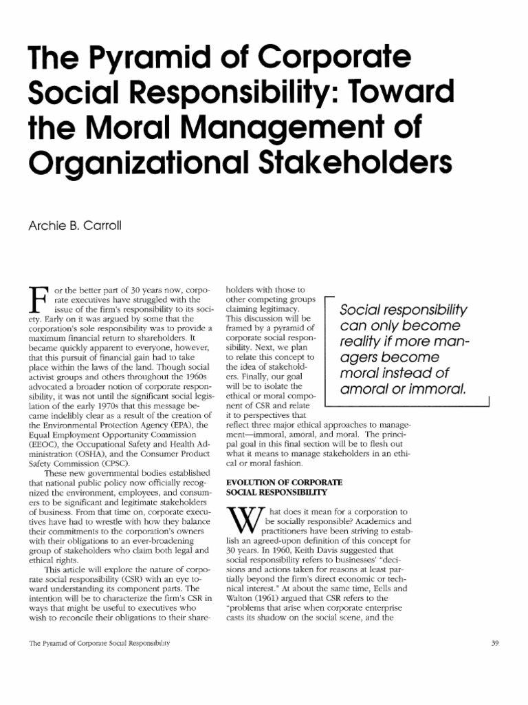 The Pyramid of Corporate Social Responsibility: Toward The Moral ...