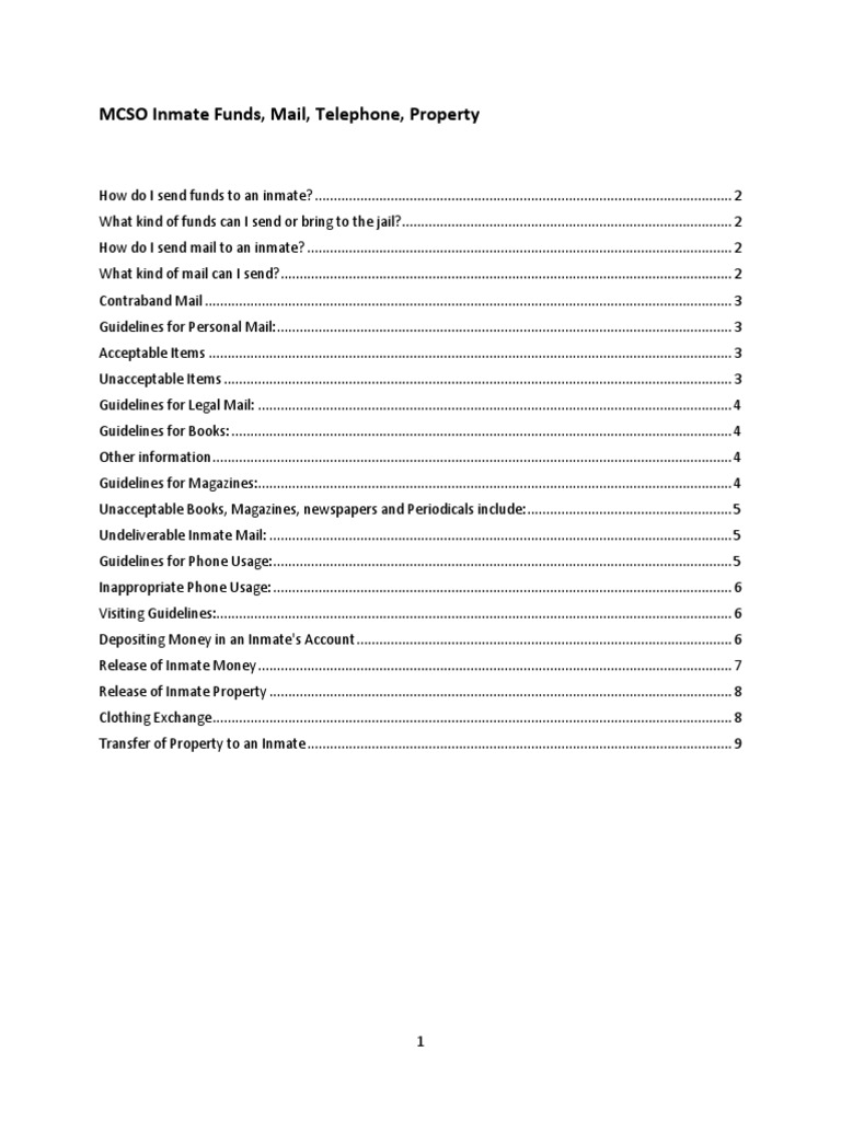 MCSO Inmate Funds, Mail, Phone & Property Guidelines | PDF | Cheque | Mail