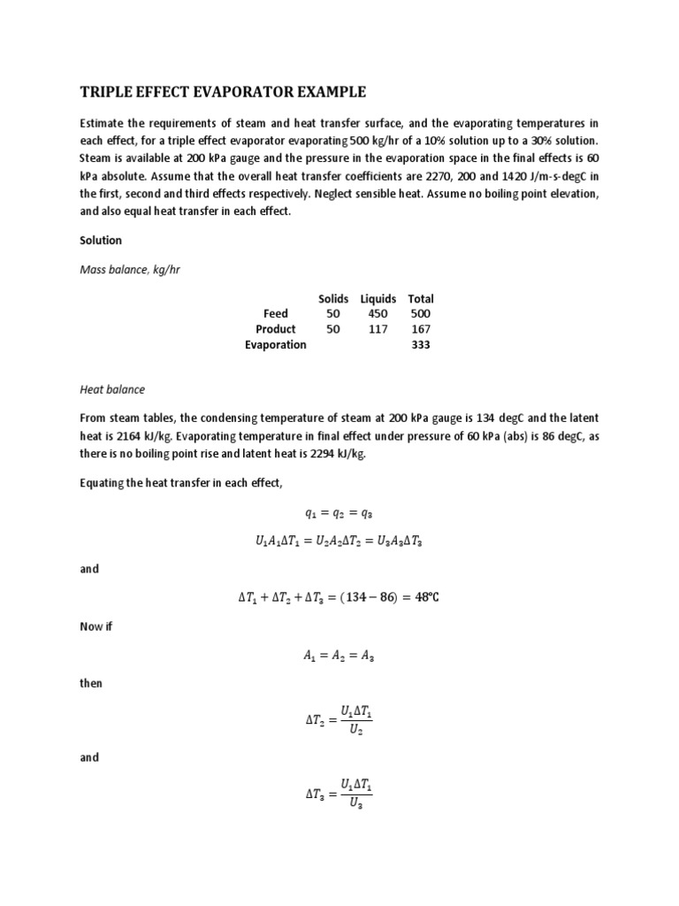 Triple Effect Evaporator Calculations | PDF | Teaching Methods & Materials