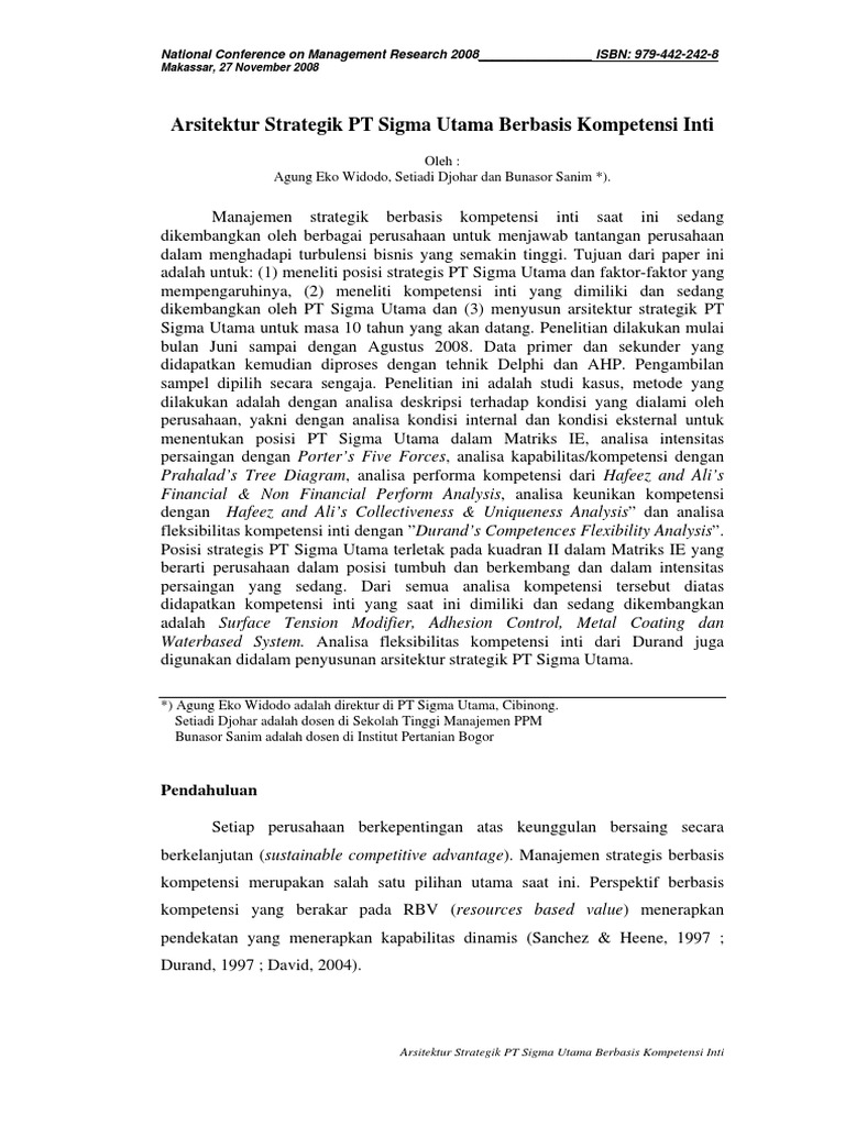 Arsitektur Strategik PT Sigma Utama Agung Eko Widodo Setiadi Djohar Dan Bunasor Sanim | PDF