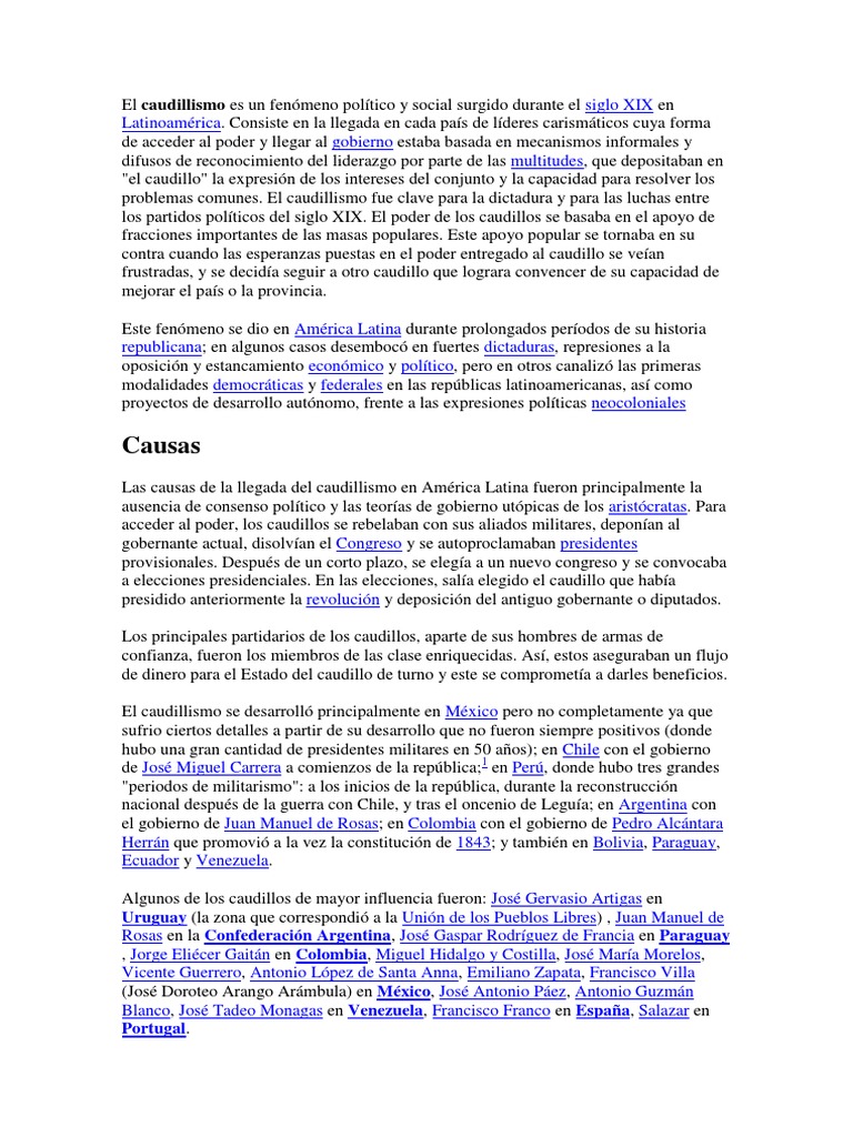 El Caudillismo Es Un Fenómeno Político y Social Surgido Durante El ...