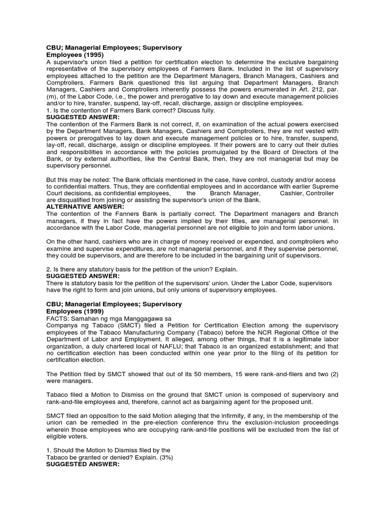 CBU Rulings on Managerial, Supervisory and Rank-and-File Employees ...
