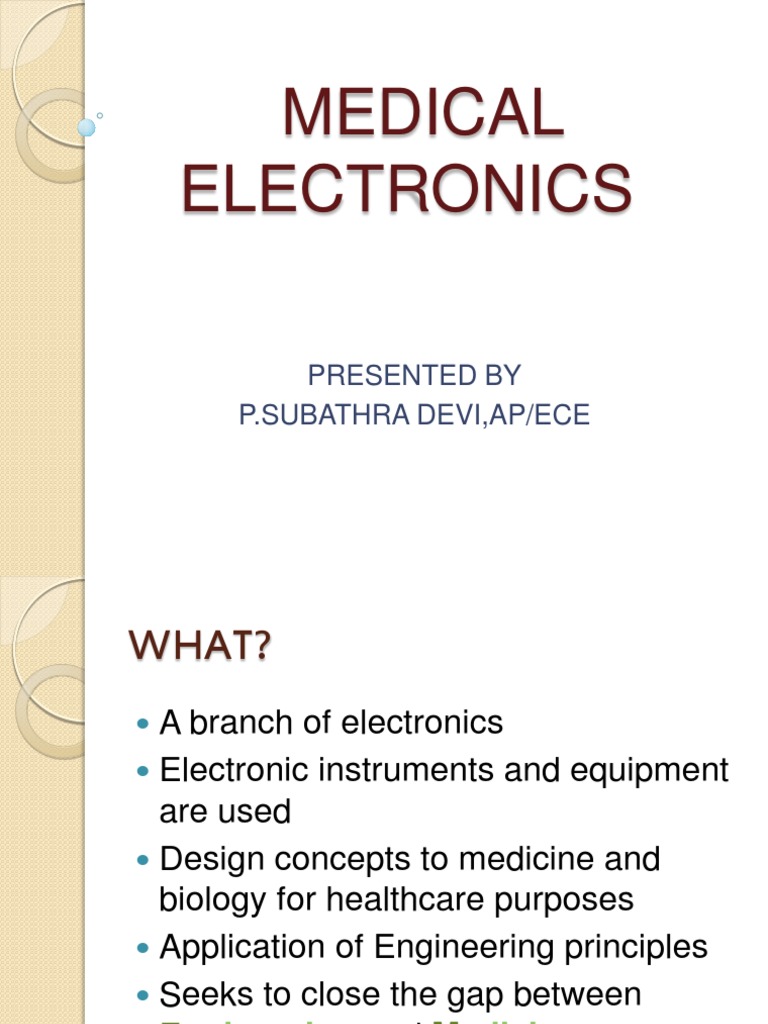 Medical Electronics: Presented by P.Subathra Devi, Ap/Ece | PDF ...
