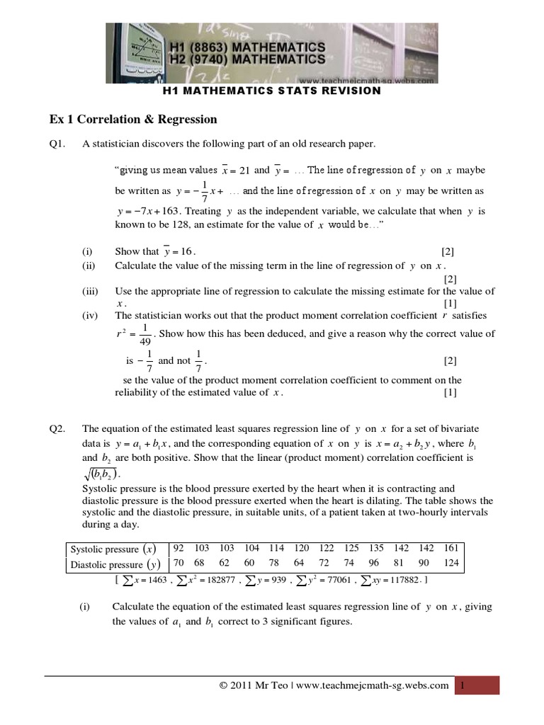 H1 MATH (Statistics) | PDF | Mean | Statistics