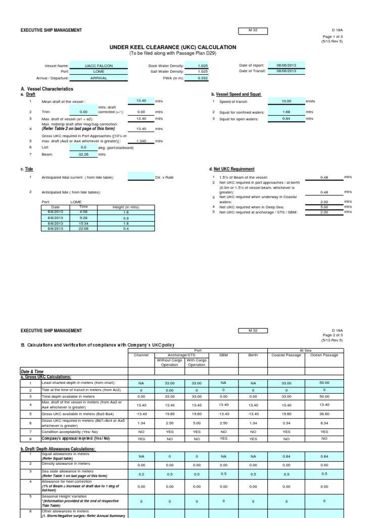 D18a - Under Keel Clearance Calculation r5 | PDF | Tide | Shipping