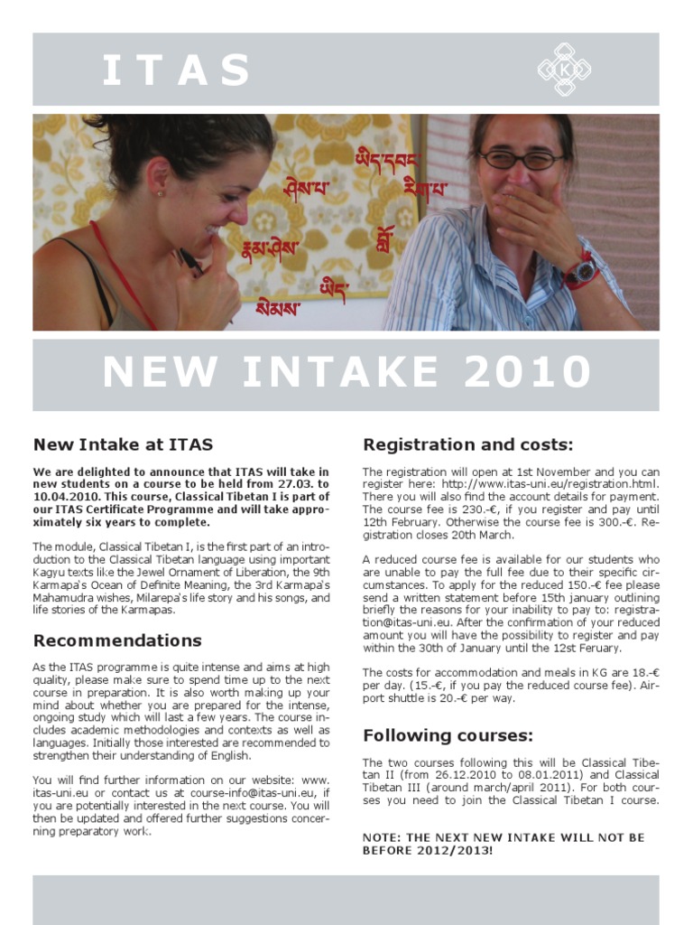 New Intake at ITAS Registration and Costs | PDF