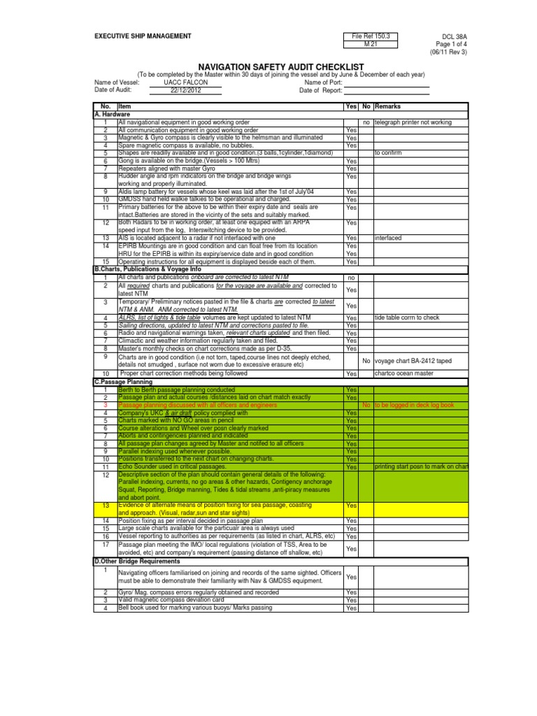 22 DCL38A Rev 3 Navigation Audit Checklist | PDF | Navigation | Compass