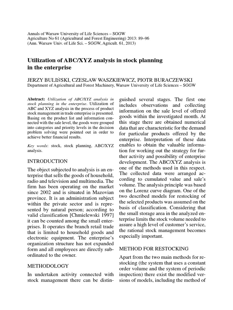 ABC-XYZ Analysis | PDF | Demand | Sales