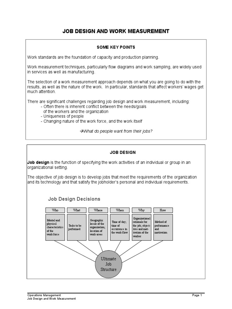 Job Design And Work Measurement: Some Key Points