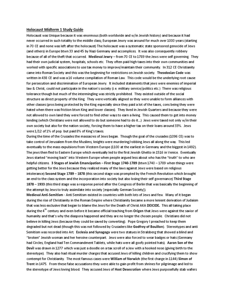 Holocaust Study Guide: Key Concepts | PDF | Antisemitism | Jews