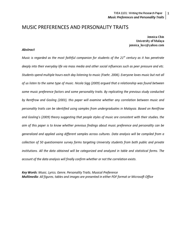 Music Preferences and Personality Study | PDF | Extraversion And ...