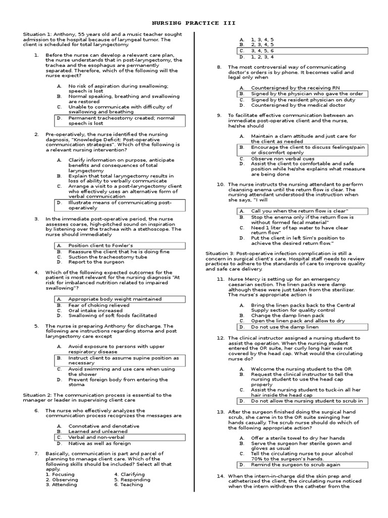 PNLE Nursing Practice 3 Sample Questions | PDF | Surgery | Health Sciences