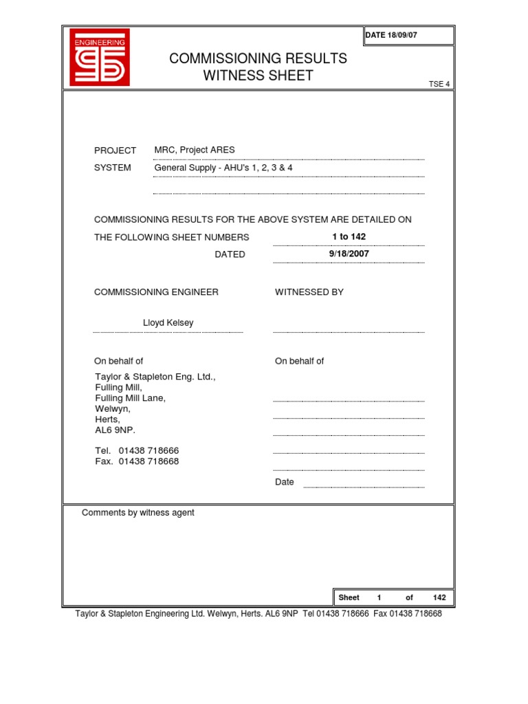 AHU System Commissioning Results | PDF | Mechanical Fan | Belt (Mechanical)