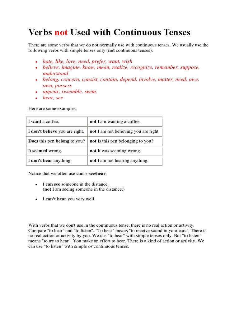 Verbs No "-Ing" | PDF | Grammatical Tense | Verb