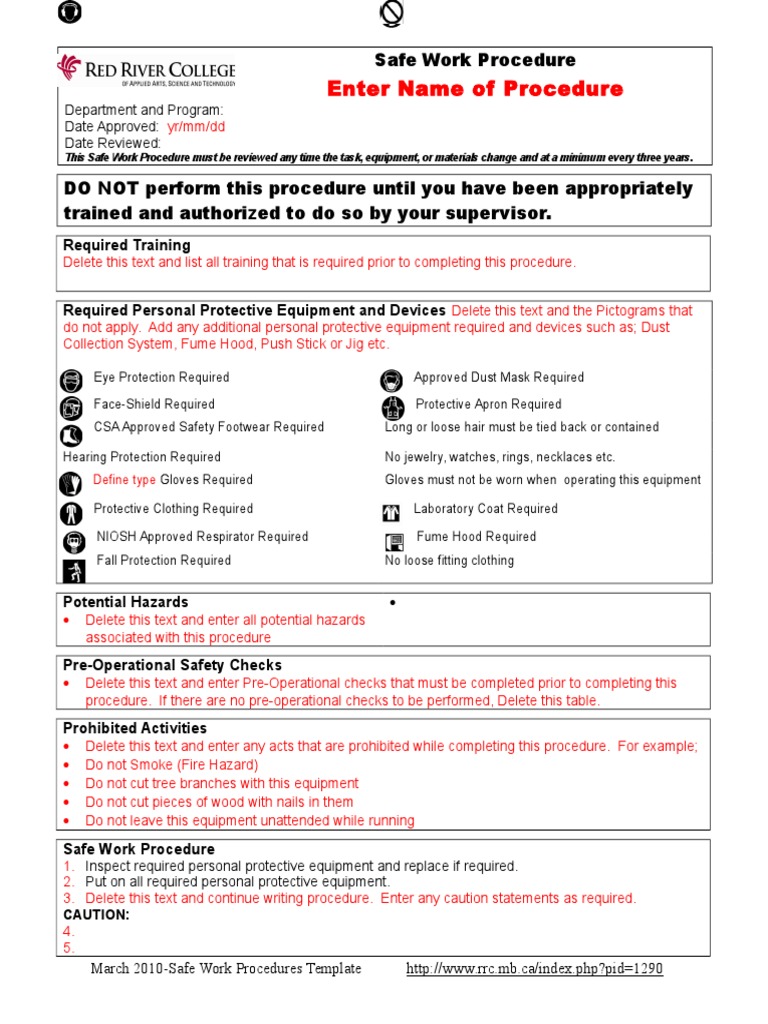Safe Work Procedure | PDF | Personal Protective Equipment ...