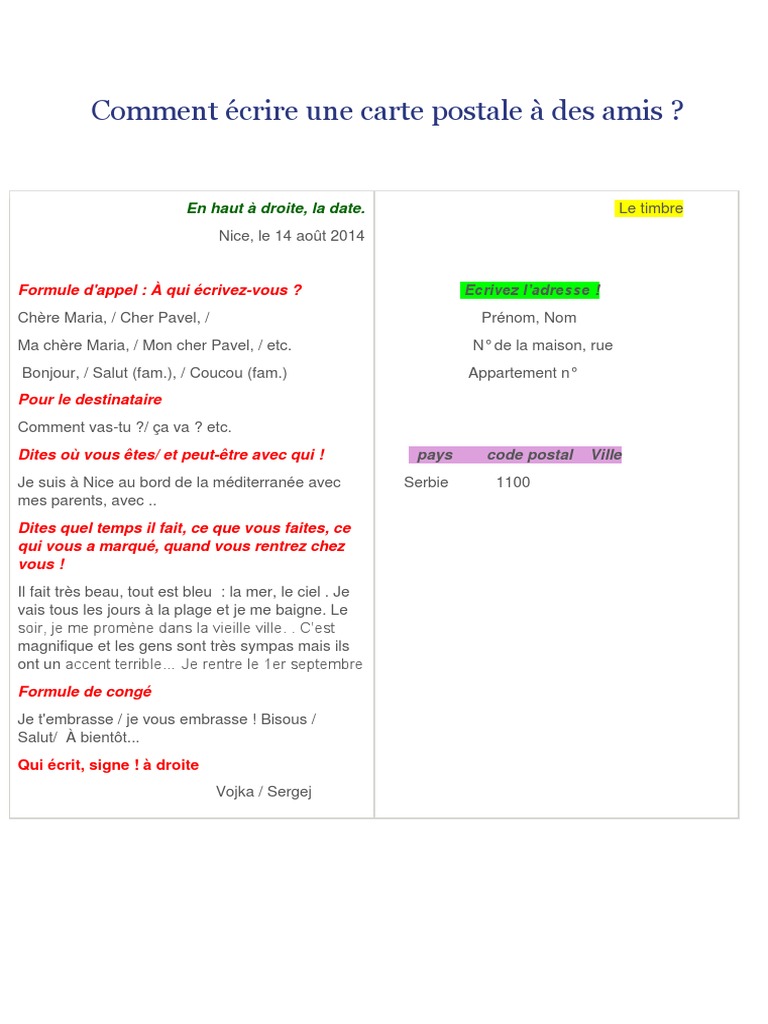 Comment Écrire Une Carte Postale À Des Amis | PDF